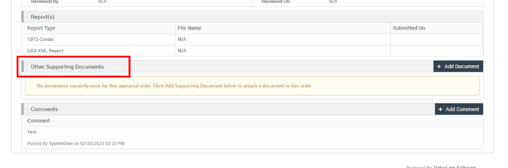 Order Management - Add A Supporting Document To An Appraisal Order – ValueLink Software