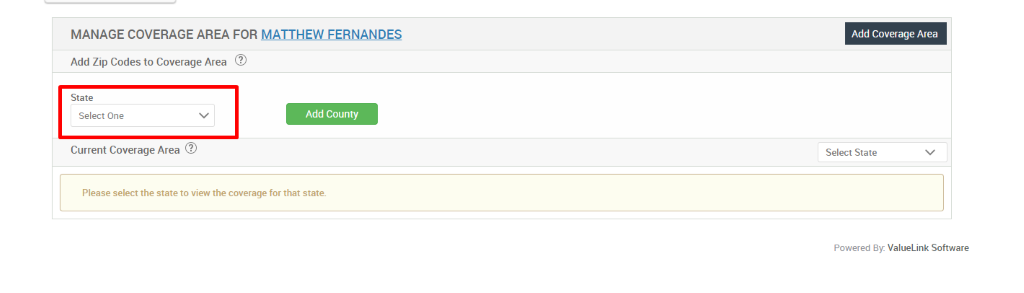Adding/Modifying Coverage Area – ValueLink Software