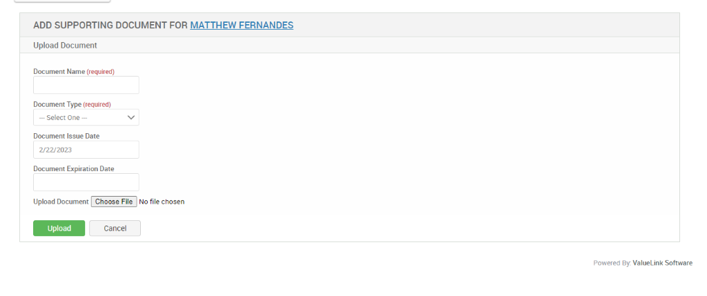 Adding/Removing Supporting Documents – ValueLink Software