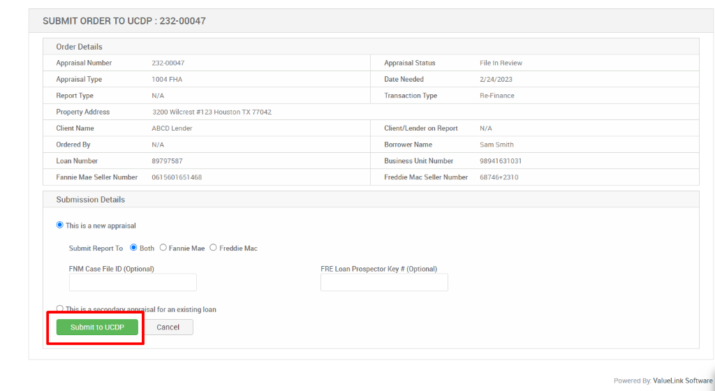 Submit Report to UCDP – ValueLink Software