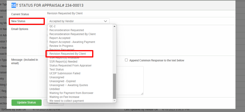 Review Client Revision Request and Forward it to the Appraiser – ValueLink Software