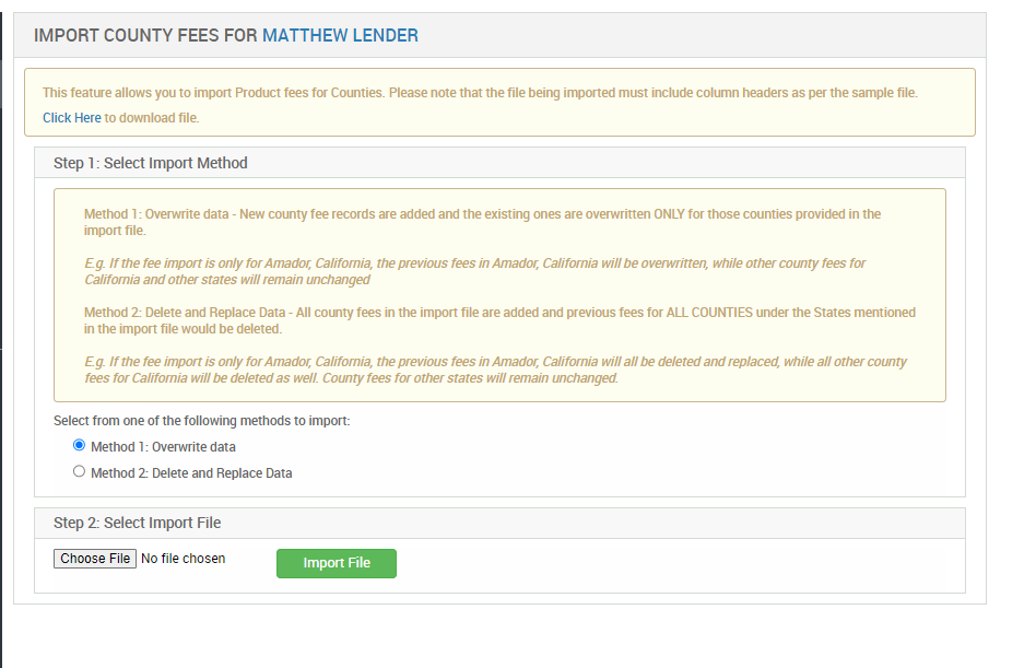 Import Fee On Client Profile – ValueLink Software