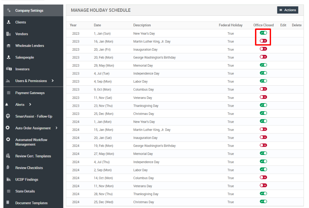 How to set up a Holiday Schedule for the Company – ValueLink Software