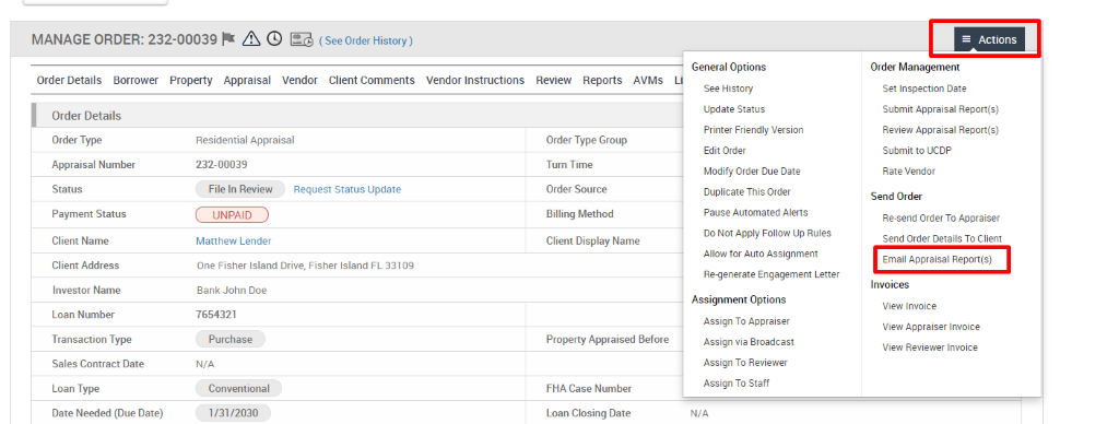 How To Email Appraisal Report To The Client – ValueLink Software