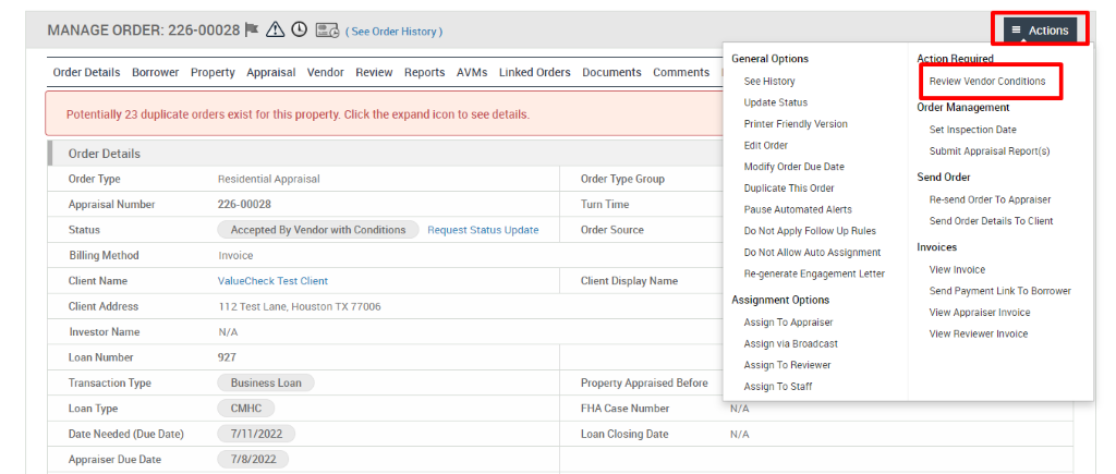 Review Fee and Due Date Conditions Proposed by the Vendor – ValueLink Software