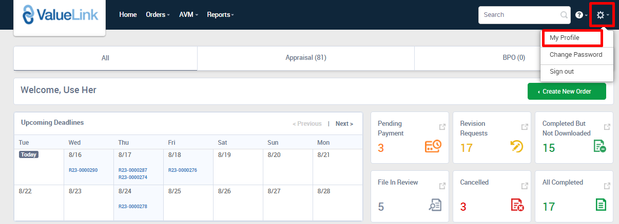Change Profile Information – ValueLink Software