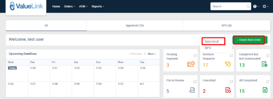 Order Management - Create An Appraisal Order – ValueLink Software