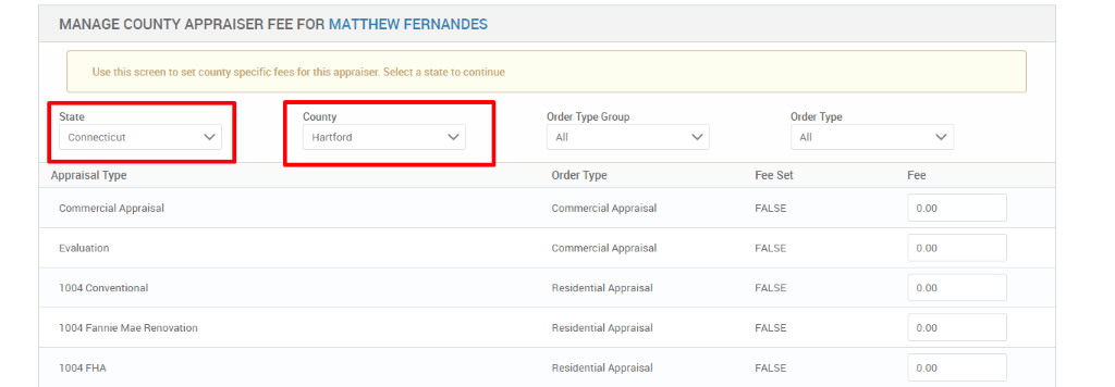 Manage County Fee Table – ValueLink Software