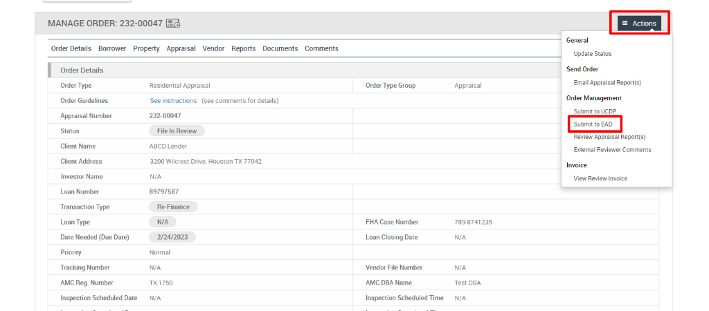 Submit Report to EAD – ValueLink Software