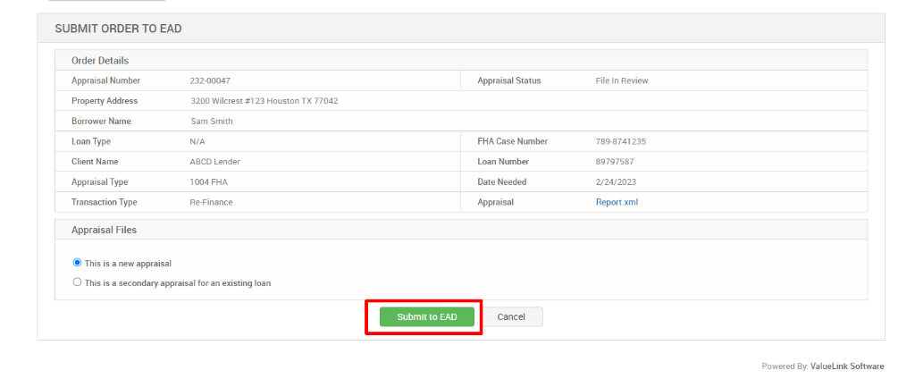 Submit Report to EAD – ValueLink Software