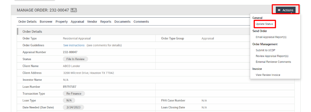 Update Order Status – ValueLink Software