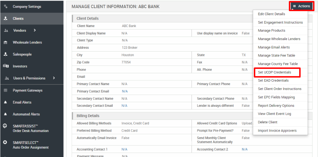 How To Set Client’s UCDP Credentials – ValueLink Software
