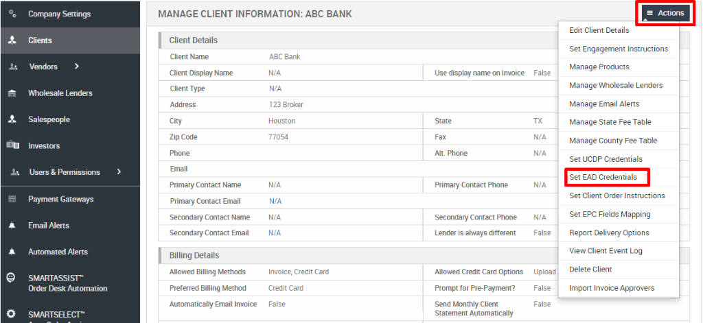 How To Set Client’s EAD Credentials – ValueLink Software