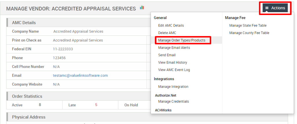 How To Configure Order Types/Products On An AMCs Profile – ValueLink Software