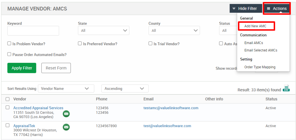 How to Add New AMC's – ValueLink Software