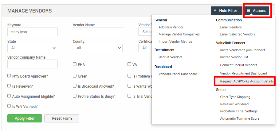 Retrieving Achworks Details Form Connect Appraisers Valuelink Software