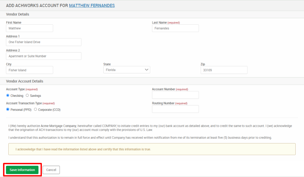 How to Add/Update ACHWorks Details – ValueLink Software