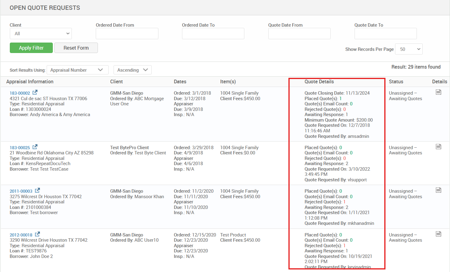 Dashboard – Quotes and Client Quotes – ValueLink Software